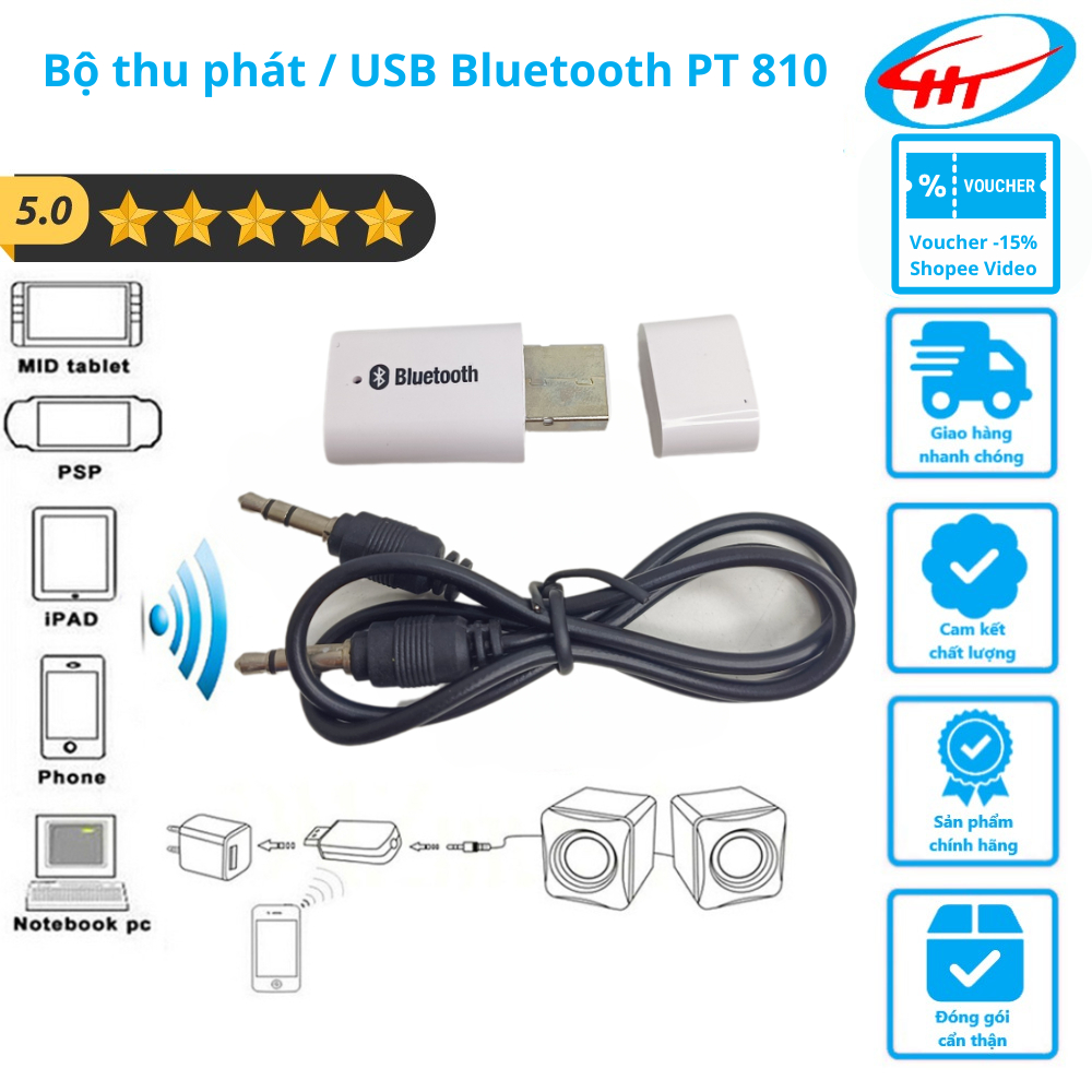 [PT 810] Bộ thu phát / USB Bluetooth PT 810 Trắng Kèm jack 3.5 Kết Nối ...