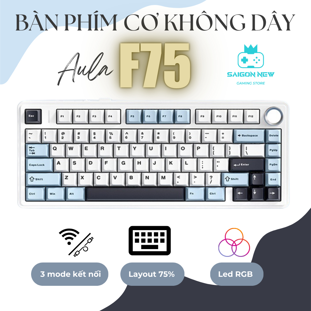 Bàn phím cơ không dây Aula F75 - Hỗ trợ hotswap 5pin - Led RGB có app ...