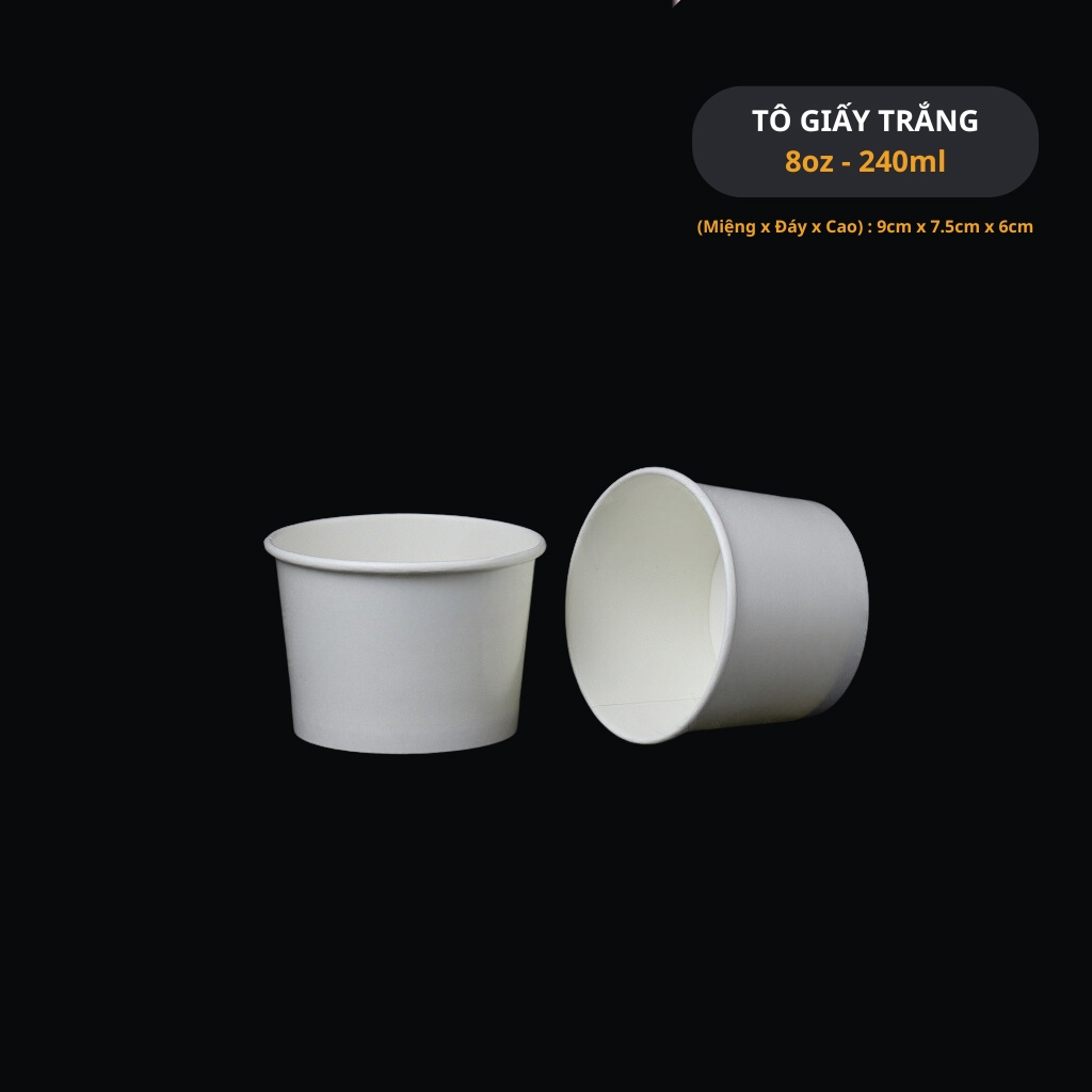 50 LY KEM GIẤY/ TÔ GIẤY size 8oz (240ml) kèm nắp (nắp bằng/nắp cầu/nắp ...