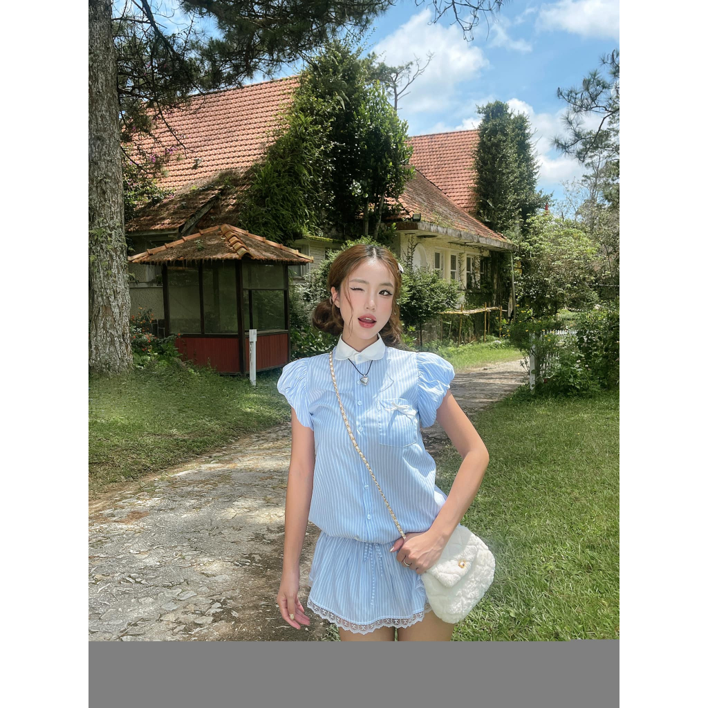 DIVA - DORIS JUMSUIT tiểu thư kẻ xanh- Màu Xanh/ Hồng | Shopee Việt Nam