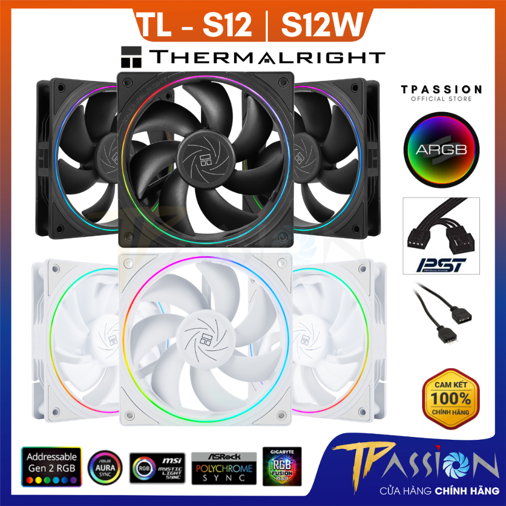 Bộ 3 quạt fan case Thermalright TL S12 / TL S12W / TL S12W S LED ARGB -Tản nhiệt 12cm Pa 120 ...
