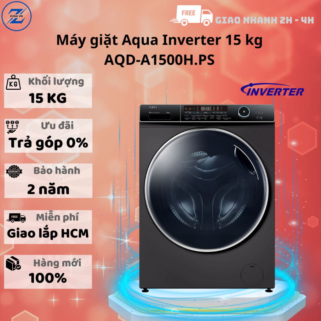 Máy giặt Aqua Inverter 15 kg AQD-A1500H.PS - Bảo hành chính hãng 24 tháng | Shopee Việt Nam