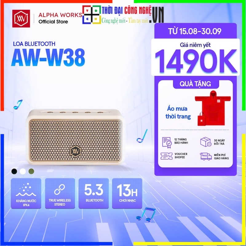 [Tặng Áo Mưa] Loa Bluetooth Alpha Works W38 chính hãng. Bảo hành 12 tháng,1. đổi 1 trong 30 ngày ...