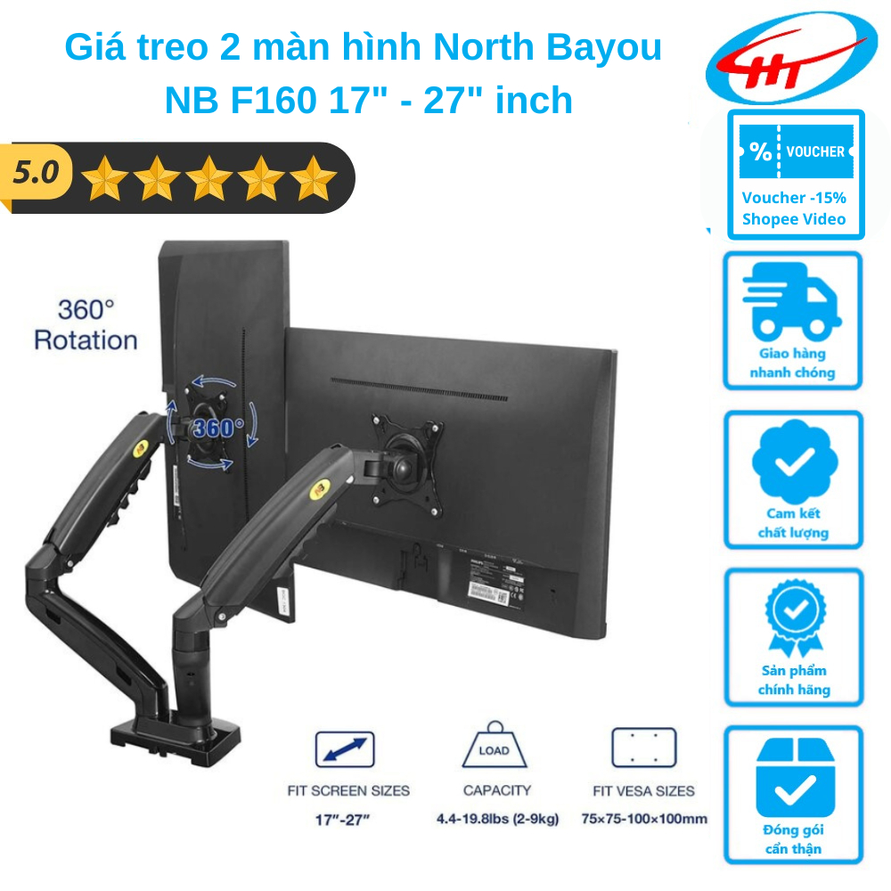 [NB F160] Giá treo 2 màn hình North Bayou NB F160 17" - 27" inch, arm ...