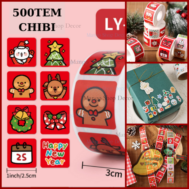 Cuộn 500 Sticker Tem Miếng Dán Trang Trí Quà Tặng Giáng Sinh Noel ...