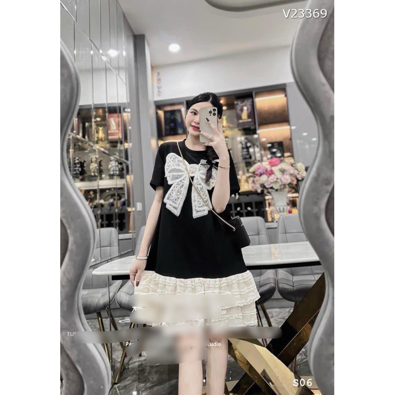 Đầm babydoll bigsize nữ THẢO MINHON dáng suông ngắn đính nơ phối ren thời trang 60-95kg (Đ33 ...