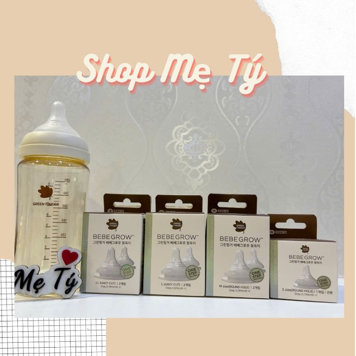 Núm ti bình sữa Green Finger BebeGrow Hàn quốc, siêu mềm 2 van thoát khí (lắp vừa bình moyuum ...