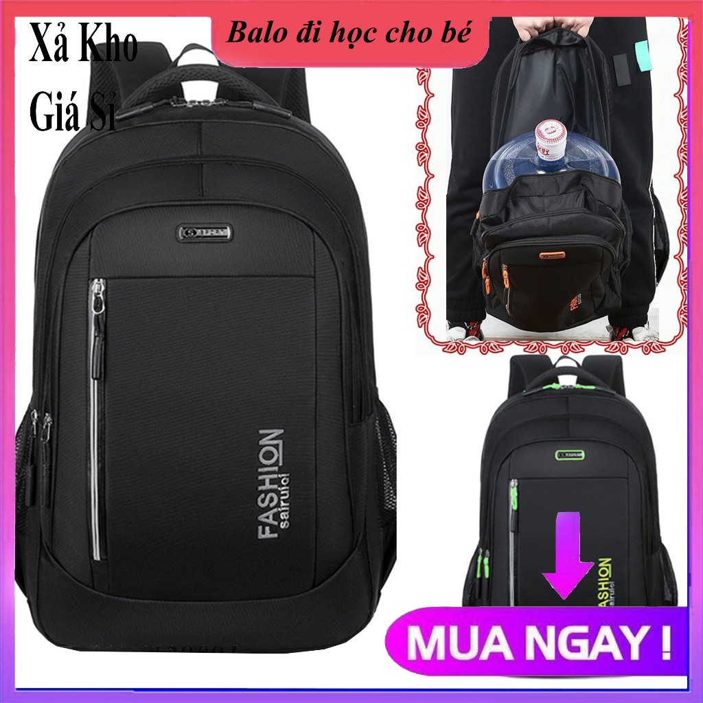 [Size cao 50cm] Balo nam nữ cao cấp màu đen trơn chống nước nhiều ngăn ...