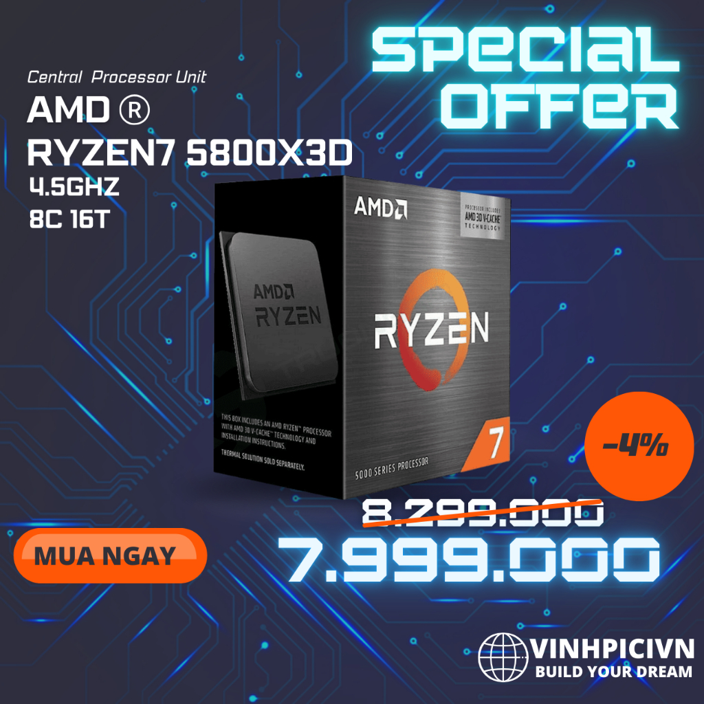 CPU AMD Ryzen 7 5800X3D ( 3.4GHz Boost 4.5GHz / 8 nhân 16 luồng / 96MB / AM4) [NEW] | Shopee ...