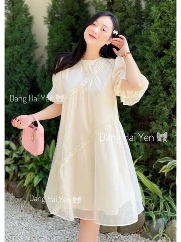 Đầm bầu Babydoll dáng suông rộng, đầm bầu cộc tay màu trắng kem vải ...