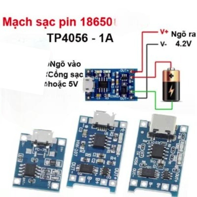 Mạch Sạc Pin TP4056 cổng USB micro B / Type C (Có / Không IC bảo Vệ ...