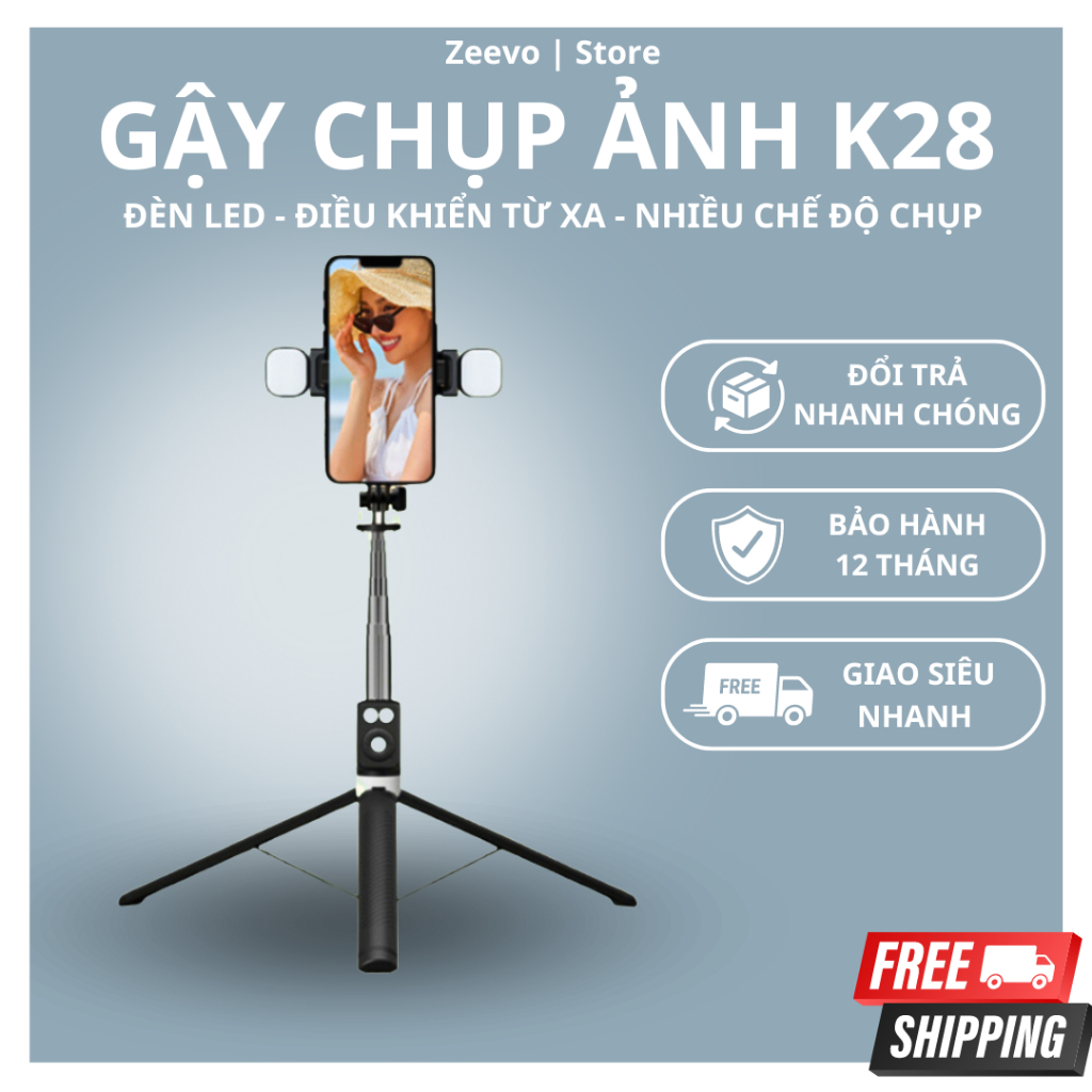Gậy Chụp Ảnh K28, Tripod Đa Năng Livestream Selfie Stick, Điều khiển từ xa Bluetooth nhiều chế ...