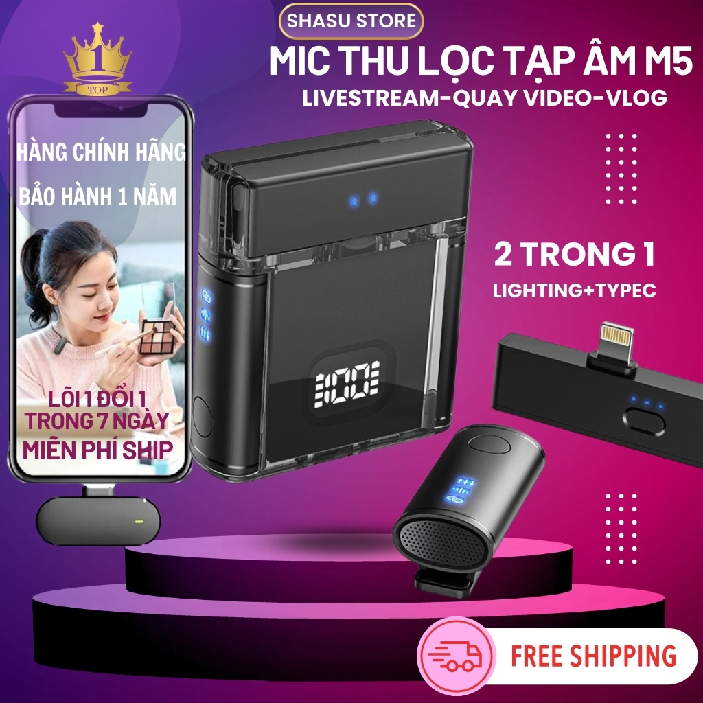 Mic thu âm live không giây cài áo quay video mẫu mới chip AI lọc âm tự ...