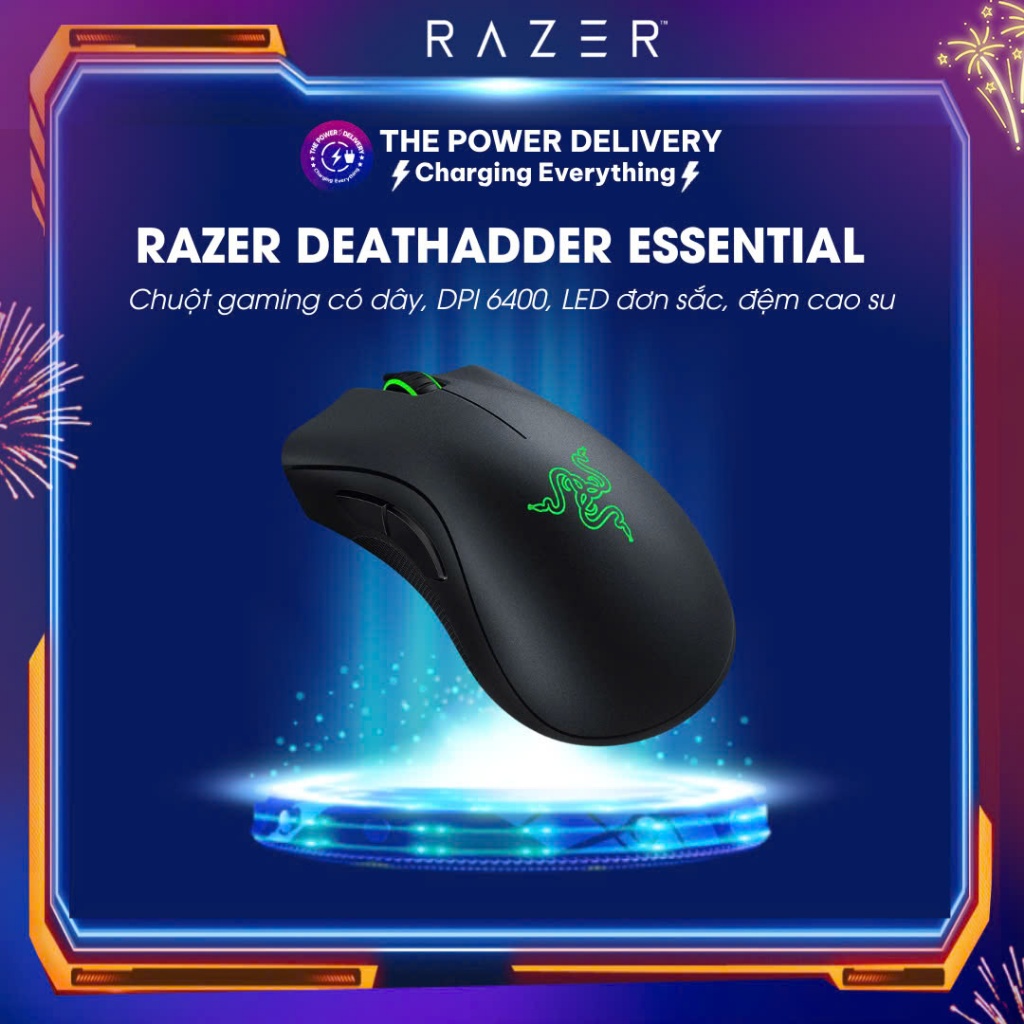 Chuột gaming Razer DeathAdder Essential kết nối có dây, DPI 6400 quang ...
