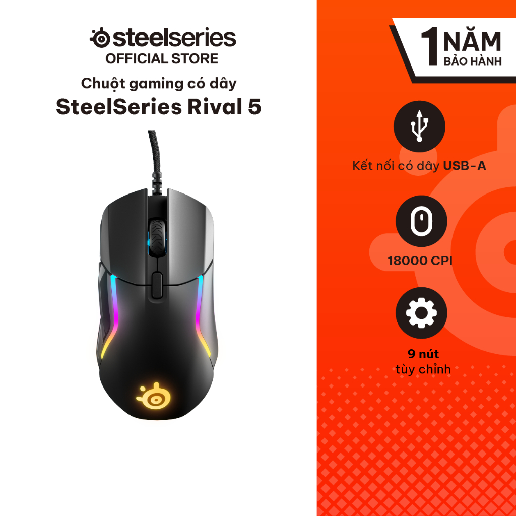 Chuột gaming có dây SteelSeries Rival 5 màu đen, led RGB | Shopee Việt Nam