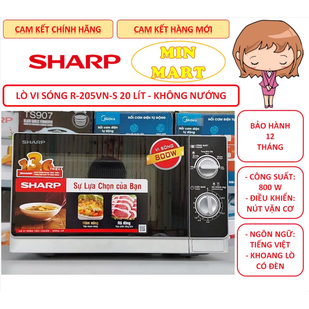 Lò Vi Sóng Sharp R-205VN-S, R-202VN-S, R-203VN-M 20 Lít Không Nướng, Chính Hãng, Bảo Hành 12 ...