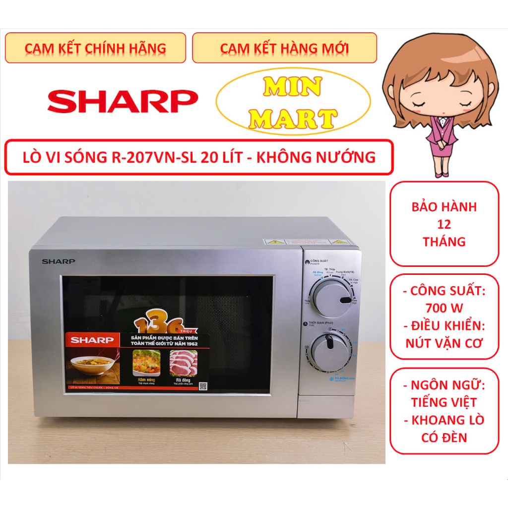 Lò Vi Sóng Sharp R-207VN-SL 20 Lít Không Nướng: Cam Kết Chính Hãng, Hàng Mới Đập Hộp. Bảo Hành ...