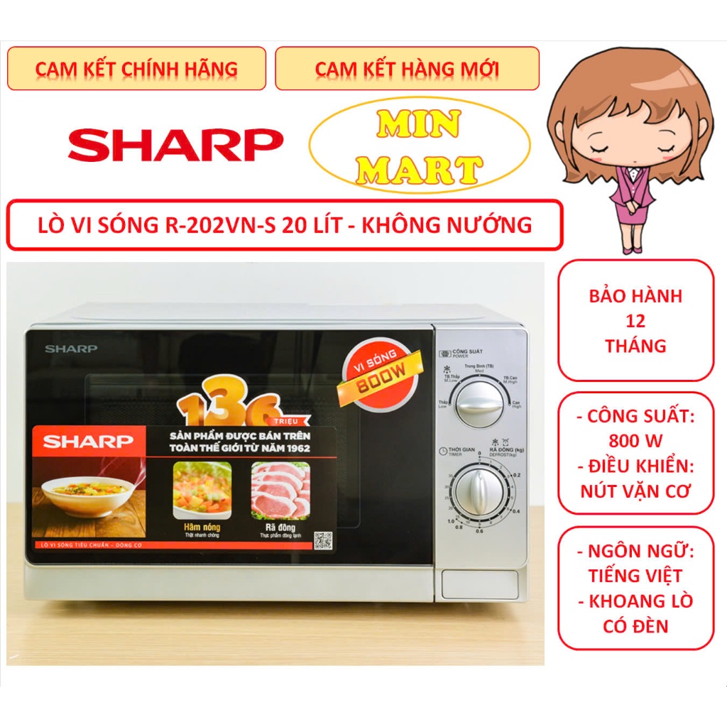 Lò Vi Sóng Sharp R-202VN-S 20 Lít Không Nướng: Cam Kết Chính Hãng, Hàng Mới 100%, Bảo Hành 12 ...