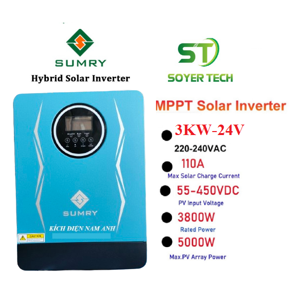 SUMRY Hybrid Inverter 3KW 24V AC220-240V 80A MPPT PV 55V-450V- 3200VA ...