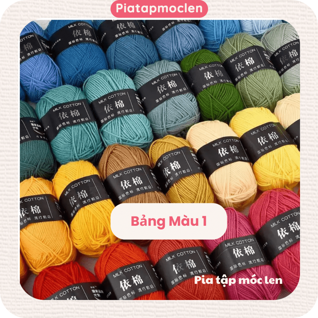 [Bảng Màu 1] Len Milk Cotton 50G Chính Hãng (Mã 01-51), Len Mác Đen ...