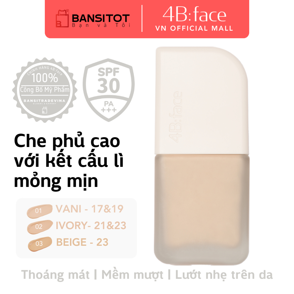 Kem nền mỏng nhẹ lâu trôi 4B:Face Forever Velvet Foundation 30g 4bface | Shopee Việt Nam