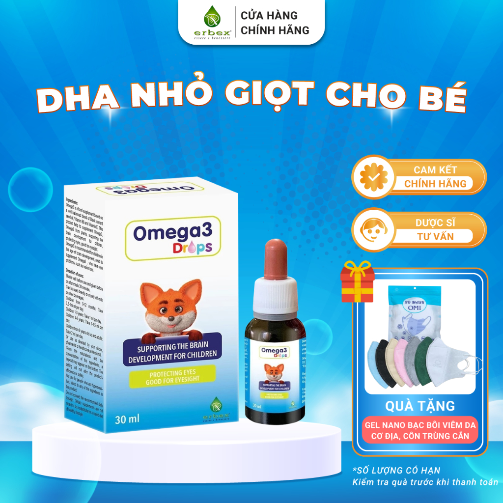 DHA Cho Bé Omega 3 Drops Erbex Giúp Bé Phát Triển Trí Thông Minh, Tăng ...
