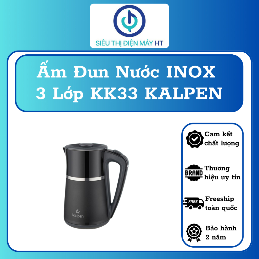 Ấm Đun Nước Siêu Tốc INOX 304 Cao Cấp 3 Lớp KK33 1.7L-2200W Hàng Chính ...