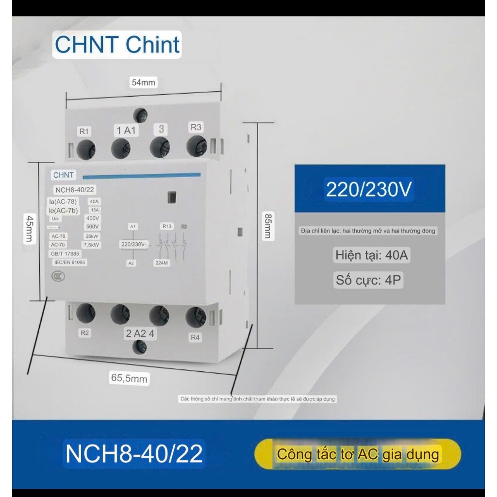 Khởi động từ (Contactor) CHINT 4P 63A NCH8-63/22 tiếp điểm 2NO + 2NC | Shopee Việt Nam