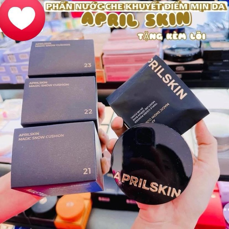 [15Gx2] PHẤN CUSHION APRILSKIN BLACK MAGIC SKIN SNOW CUSHION ( date 9/ ...