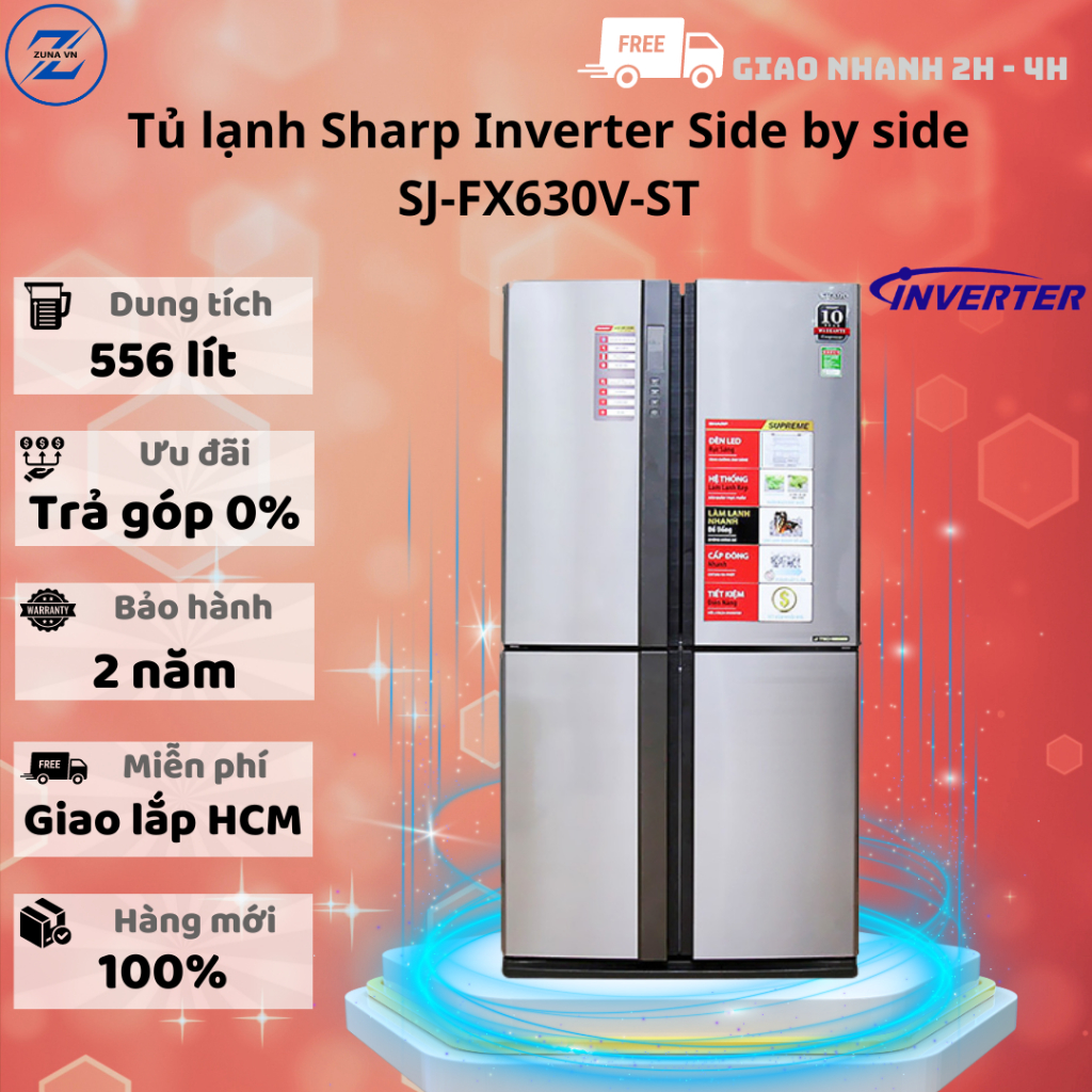 Tủ lạnh Sharp Inverter 556 lít SJ-FX630V-ST - Bảo hành chính hãng 24 ...
