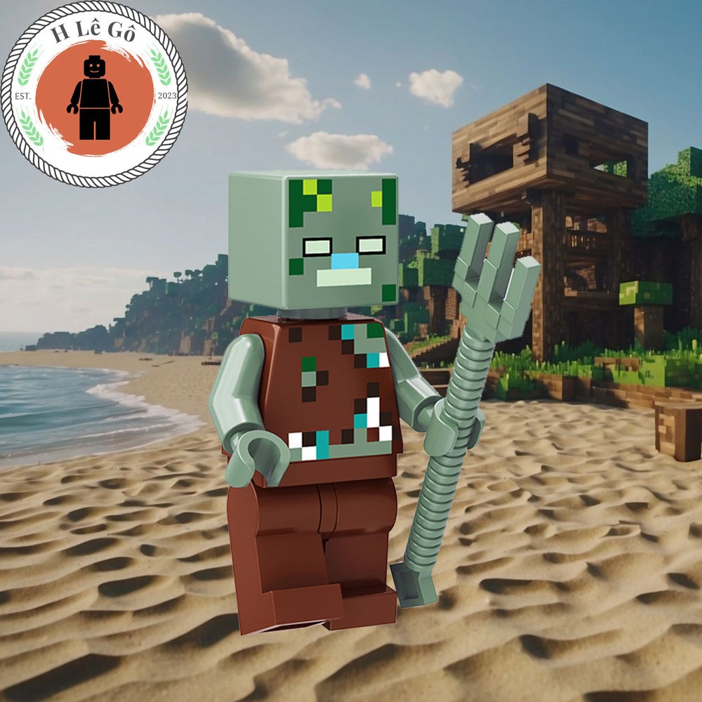 Thây ma đuối nước cầm đinh ba Minecraft Drowned Zombie with Trident ...