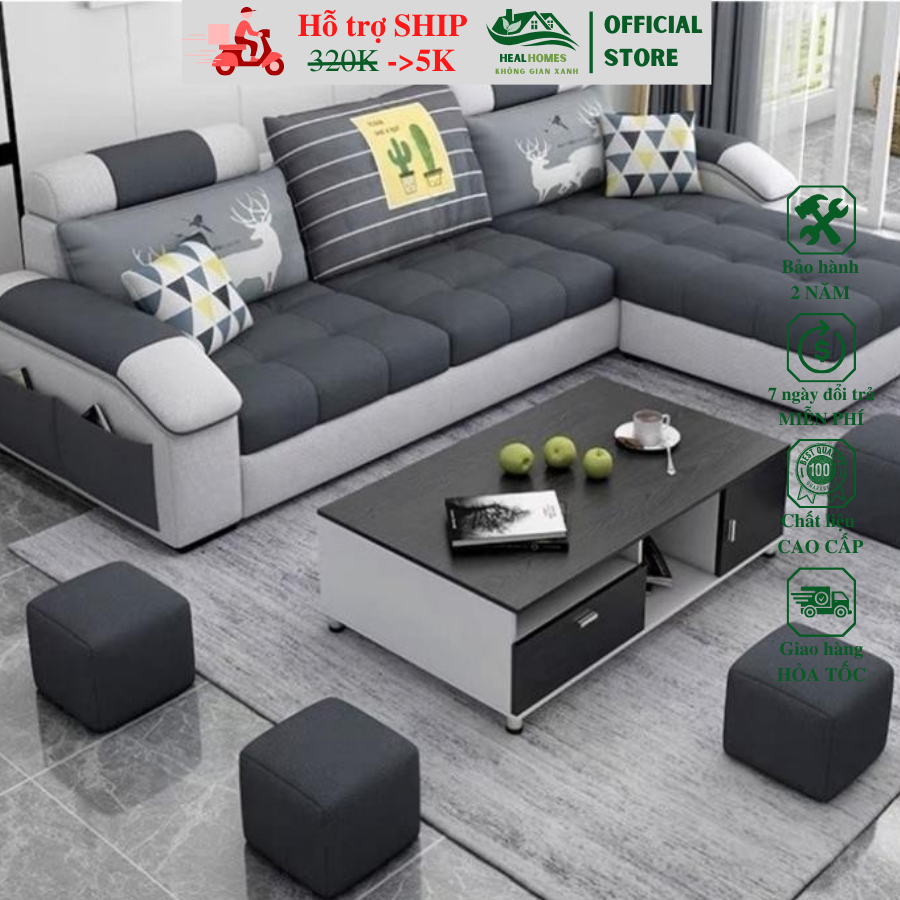 Bộ Sofa Góc L Giá rẻ, 2m5 x1m6, tặng kèm đôn và gối ôm / HEALHOMES ...