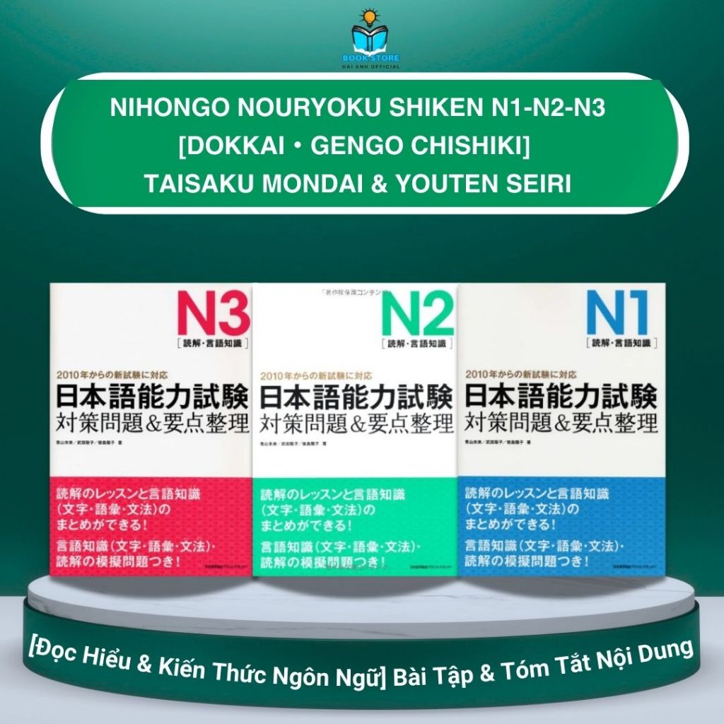 Sách tiếng Nhật - JLPT N1 N2 N3 [Dokkai・Gengo Chishiki] Taisaku Mondai & Youten Seiri (Trọn bộ ...