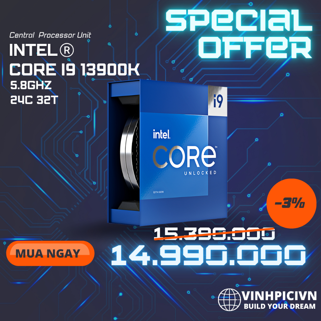 CPU Intel Core i9 13900K ( 3.0GHz Turbo 5.8GHz / 24 Nhân 32 Luồng / 36MB / LGA 1700) [NEW ...