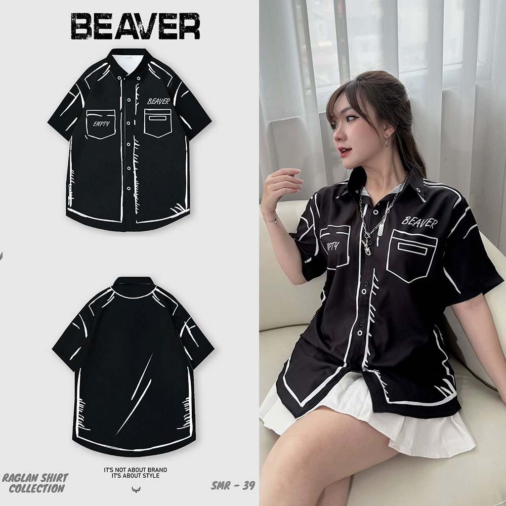 Áo sơ mi BEAVER phối SMR-39 form rộng unisex thoáng mát dành cho nam nữ ...