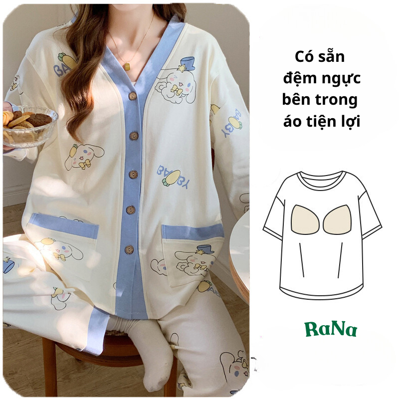 Bộ ngủ pyjama Rana có chỗ cho con bú và đệm ngực quần có dây rút điều ...
