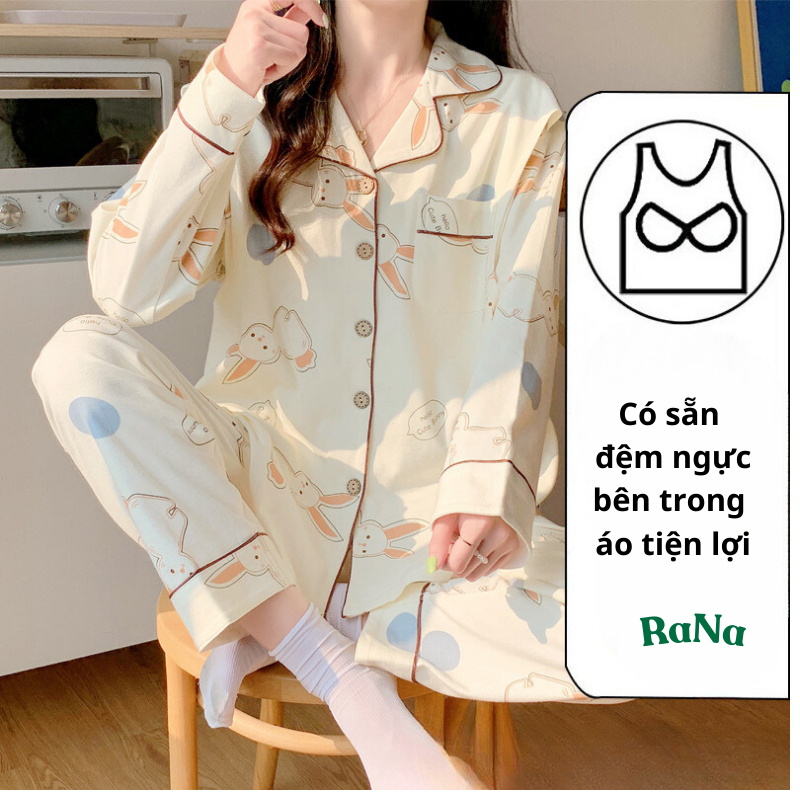 Bộ ngủ pyjama Rana có chỗ cho con bú áo đệm ngực quần có dây rút điều ...
