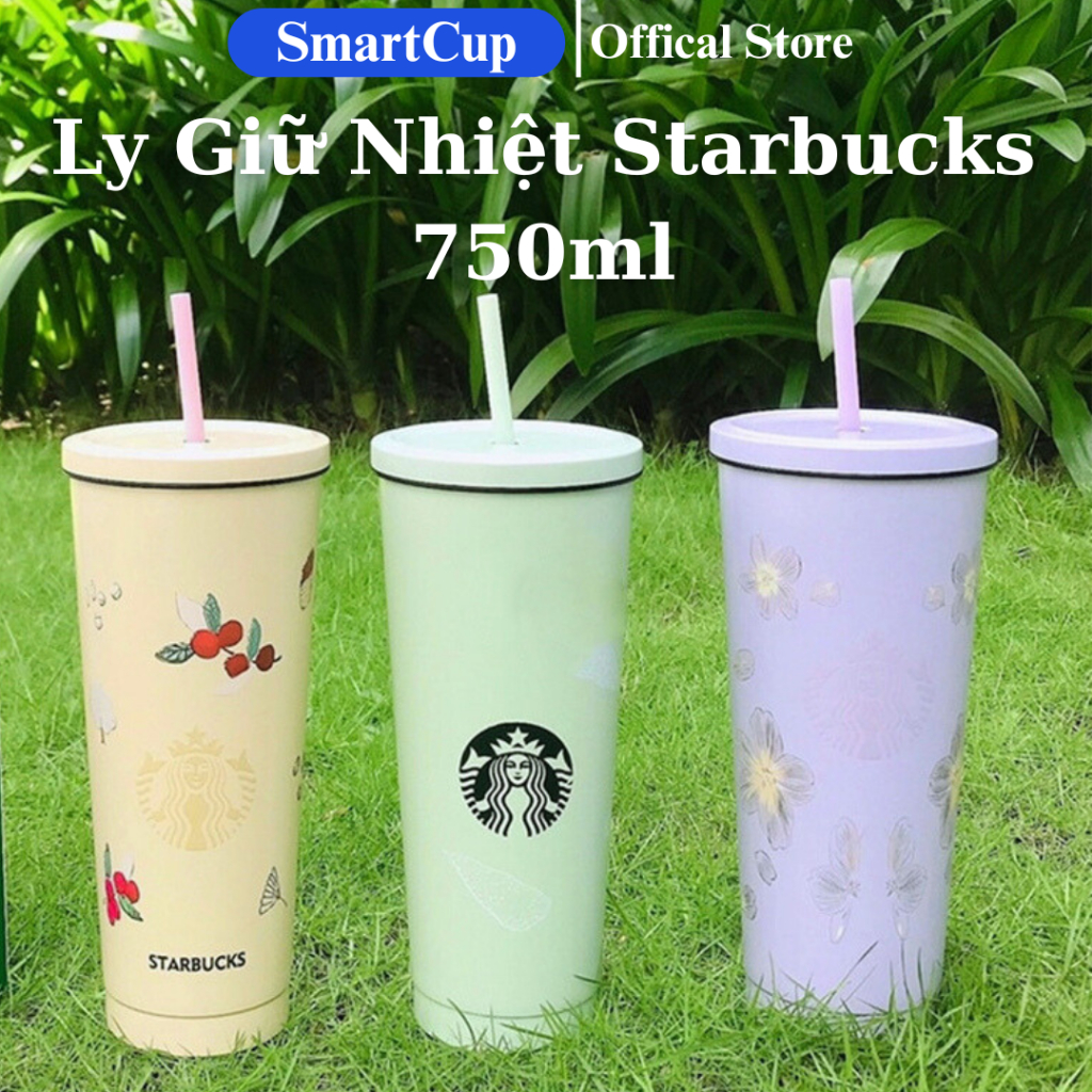 Ly giữ nhiệt Starbuck 750ml Xanh Mint, Cam và Tím giữ nhiệt tốt có nắp ...