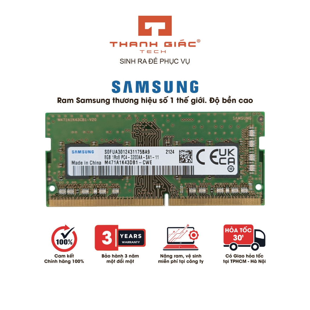 RAM Laptop DDR4 8GB Bus 3200/ Samsung/ SK Hynix/ Micron/ Crucial ...