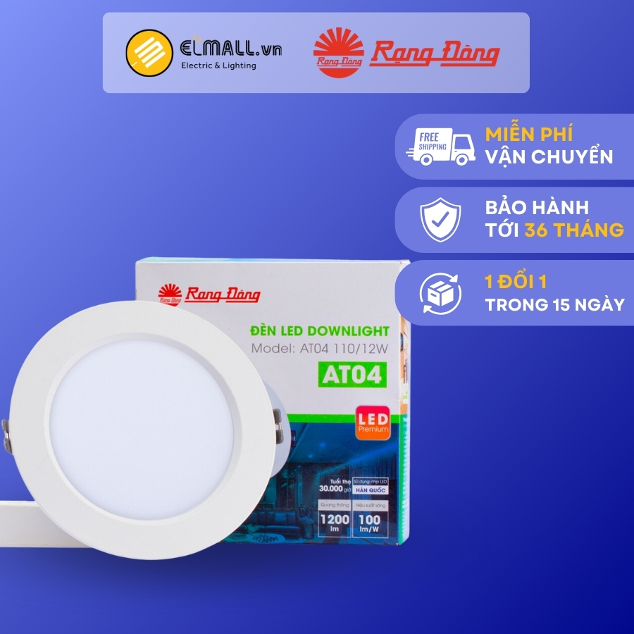 Đèn led downlight Rạng Đông AT04 3000K/6500K, ánh sáng vàng, trắng, đèn ...