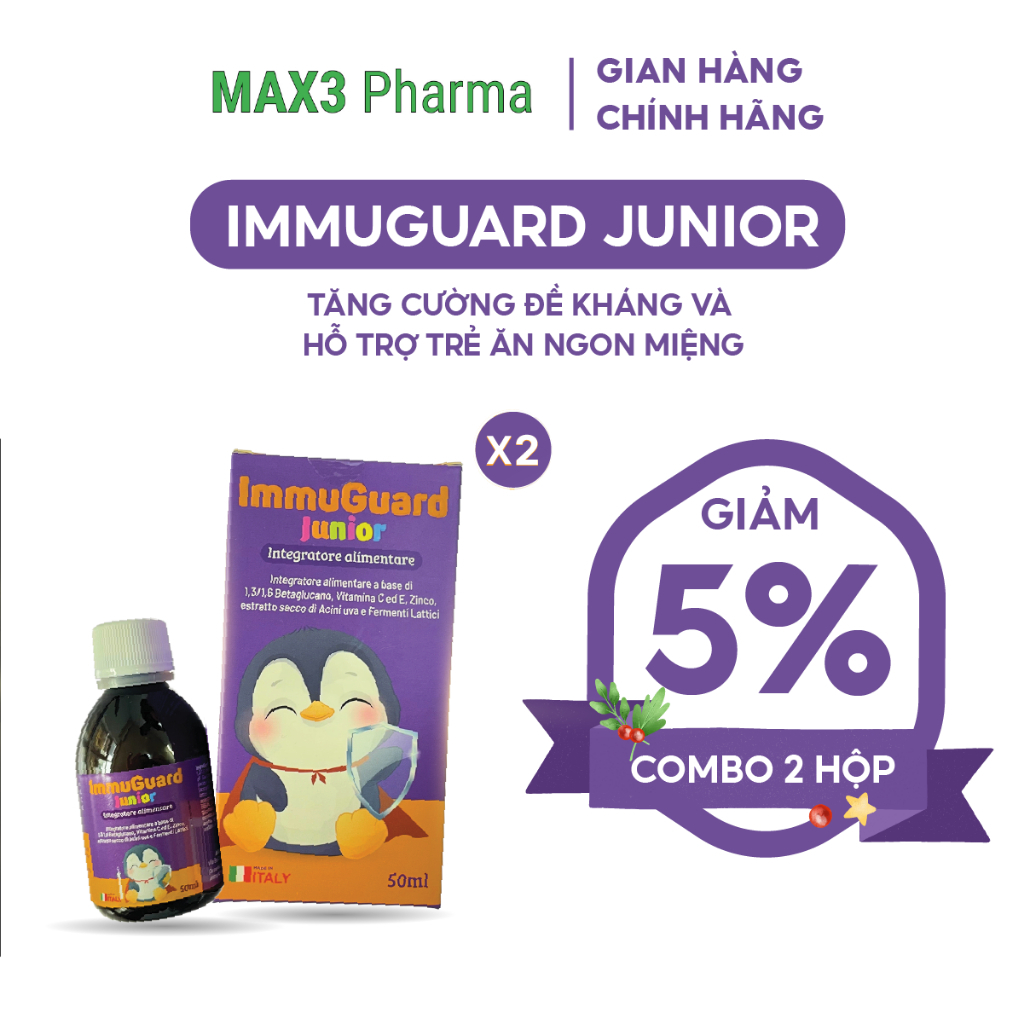 Combo 2H Tăng Đề Kháng ImmuGuard 50ml Có Vitamin C và Men Vi Sinh Giảm ...