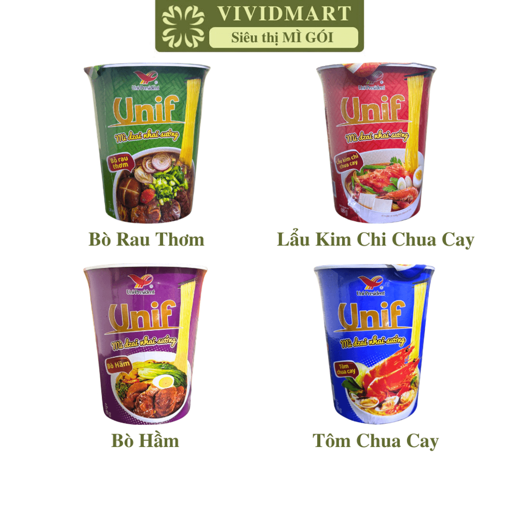 [LY LẺ] - UNI-PRESIDENT - Mì Unif ly 4 vị: Bò Rau Thơm, Lẩu Kim Chi ...