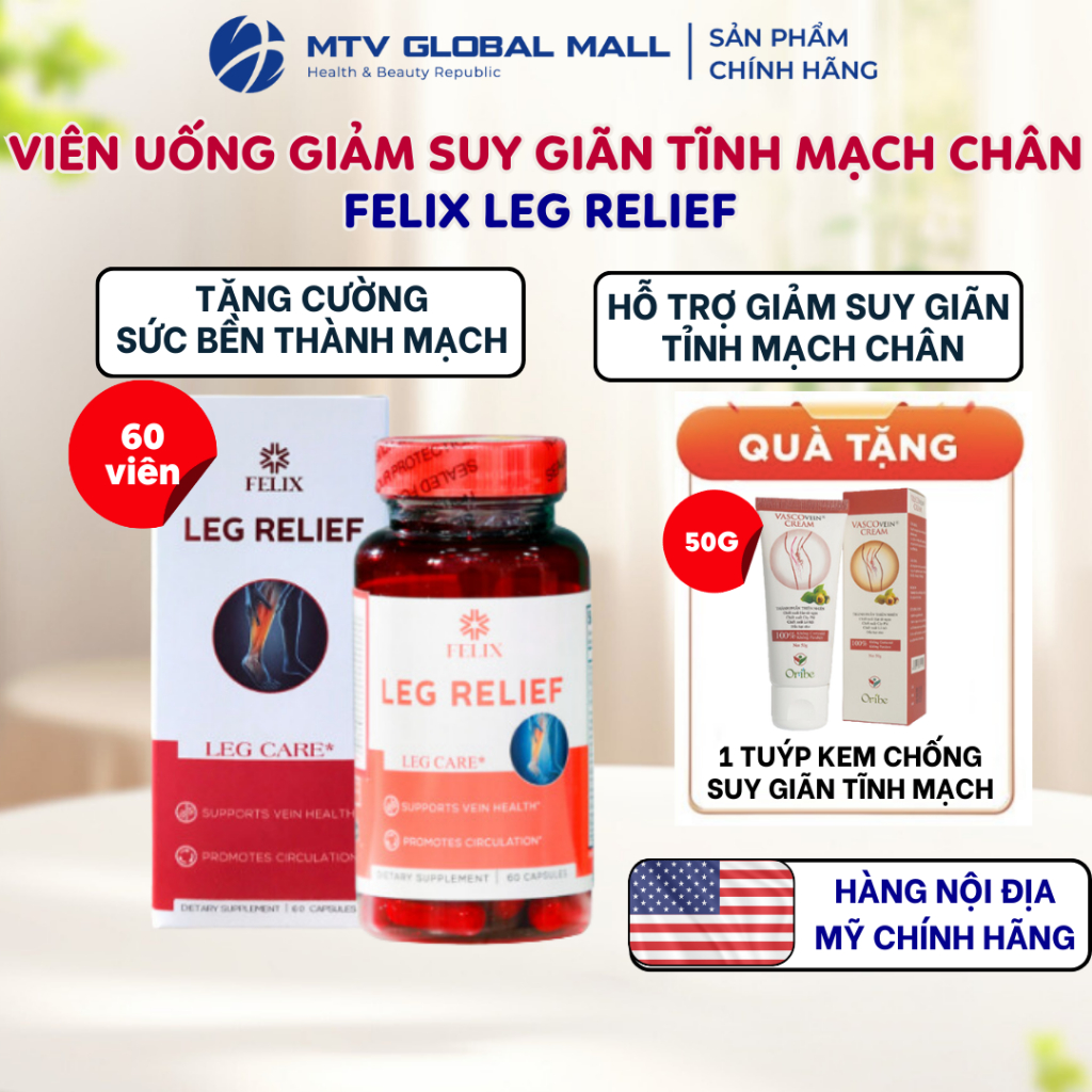 Viên Uống Giãn Tĩnh Mạch Chân Felix Leg Relief Của Mỹ (60 viên) - Hỗ ...