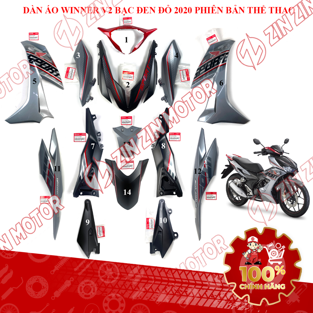 Dàn áo Winner X V2 2020 Bạc Đen Đỏ, RS150X, RS150 V3 Chính Hãng - ZZM ...