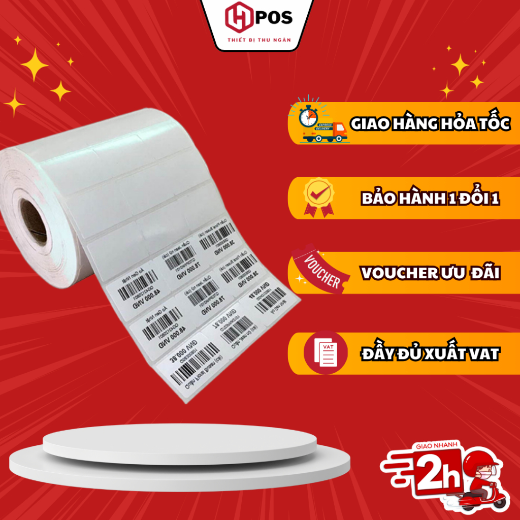 Giấy in tem nhãn mã vạch 35x22 3 tem/hàng cuộn 50 mét ( in cuộn mực ...