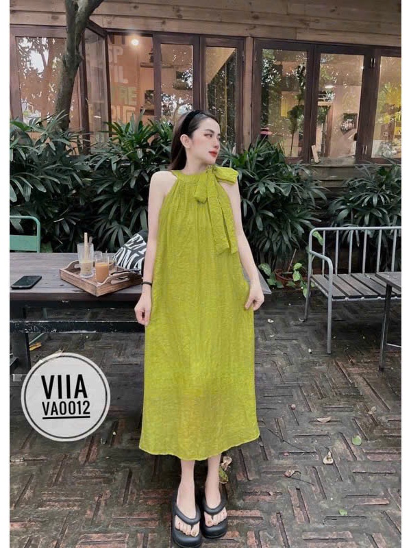 Váy bầu cổ yếm thắt nơ siêu xinh, đầm bầu dáng suông dài form rộng chất ...