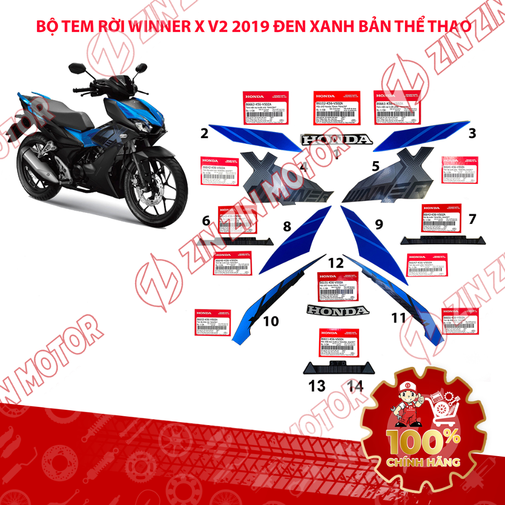 Tem Rời Winner X V2 2019+ Zin Đen Xanh 2019 Phiên Bản Thể Thao Chính ...