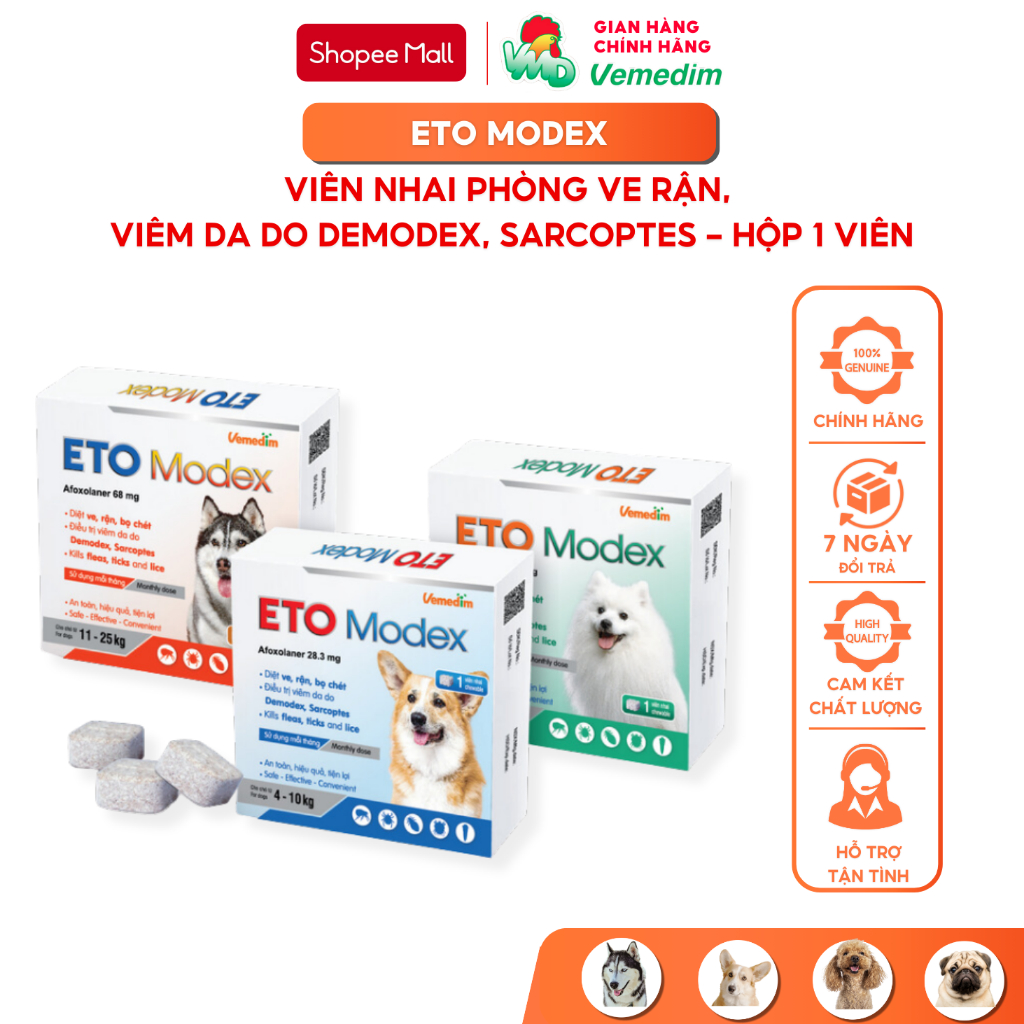 Vemedim ETO Modex - Diệt ve, rận, bọ chét, viêm da do Demodex ...