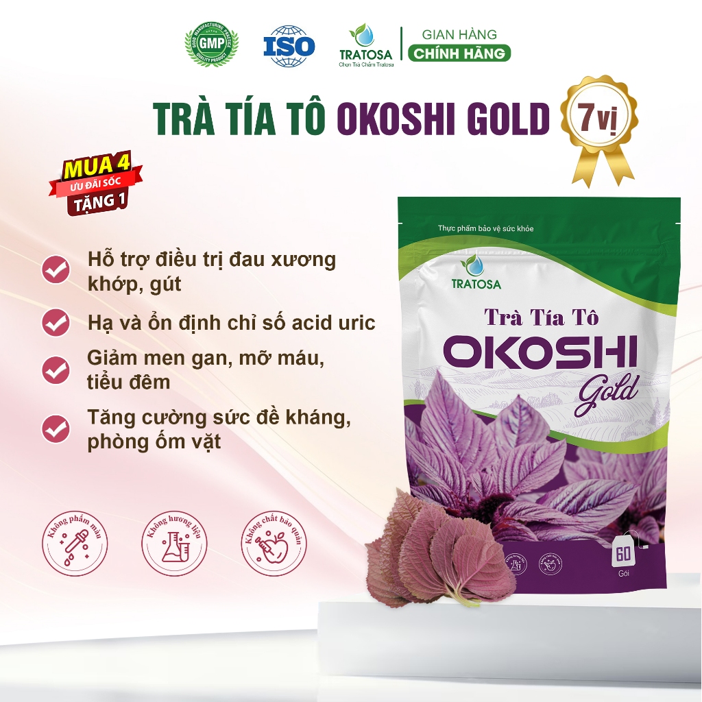[4 GÓI TẶNG 1] Trà tía tô Okoshi TRATOSA giúp giảm gút đau xuong khớp ...