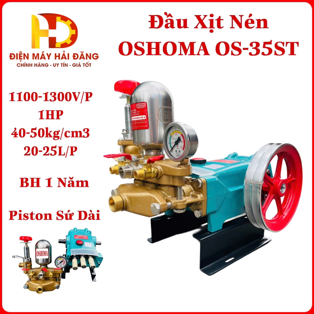 Đầu xịt nén áp lực cao.Chạy dây Curoa. 1HP .OSHIMA OS-35ST. Pittong SỨ ...